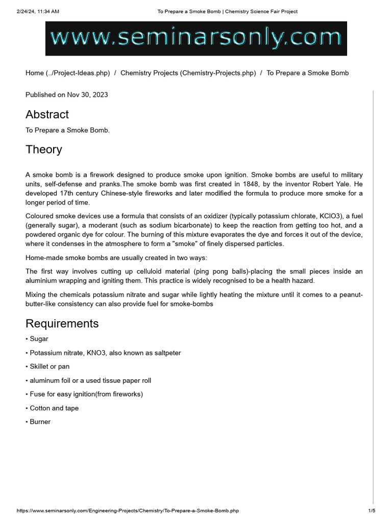 To Prepare A Smoke Bomb - Chemistry Science Fair Project | PDF | Smoke ...
