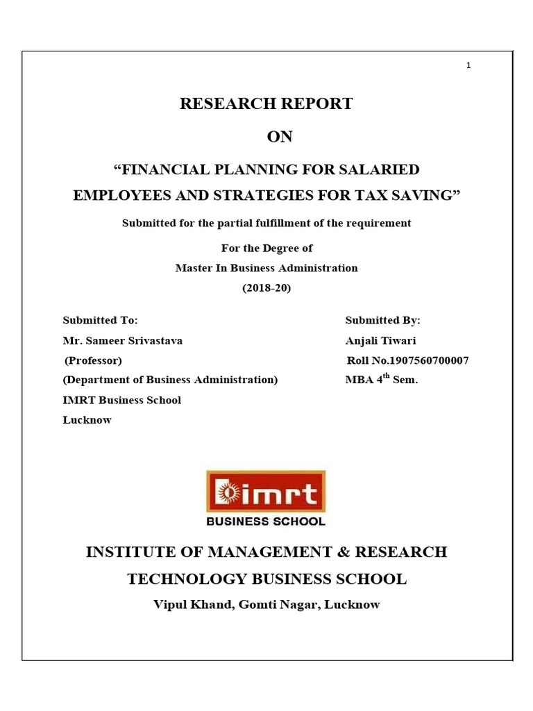 Financial Planning For Salaried Employees and Strategies For Tax Saving | PDF | Taxes | Investing