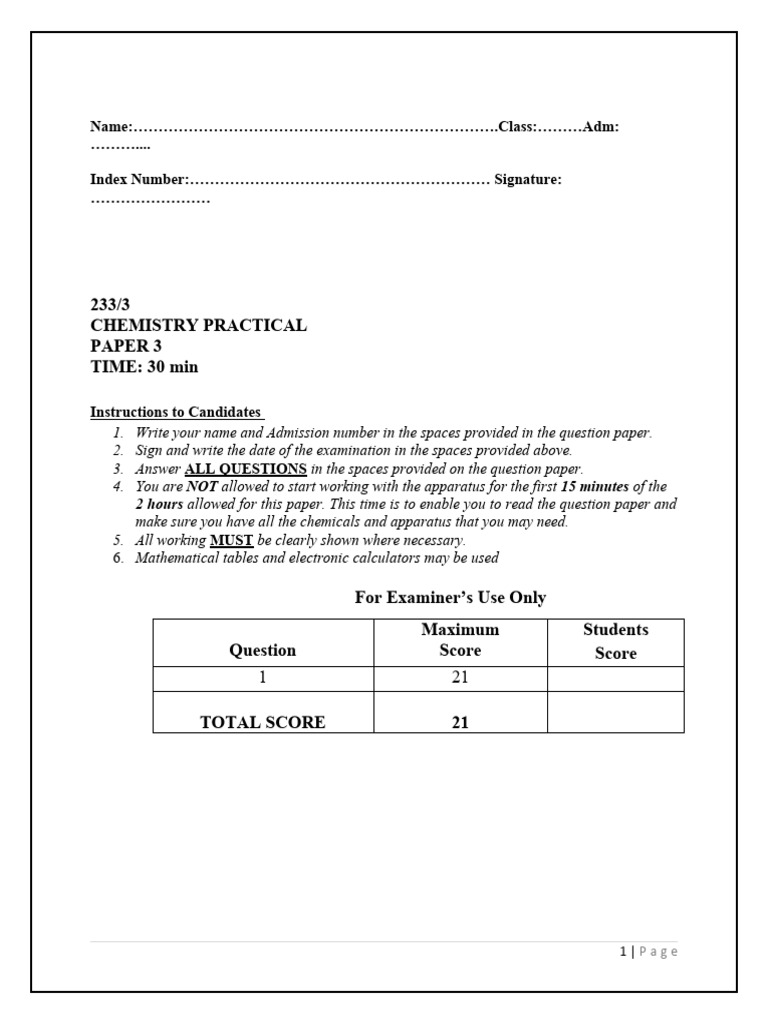 Chemistry Form Three Term One 2021 | PDF | Acid | Titration