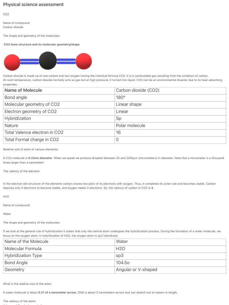Physical science assessment | PDF | Molecules | Carbon Dioxide