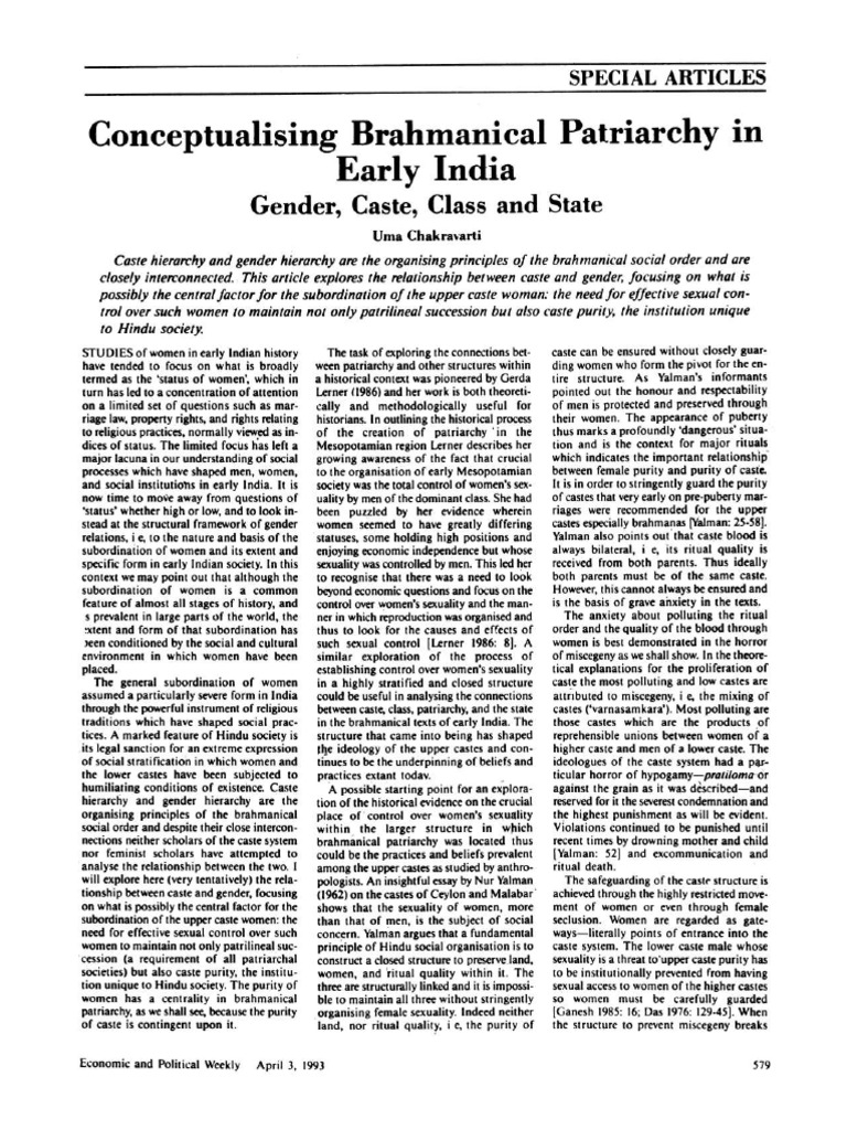 Caste Class and Gender - Uma Chakravarty | PDF