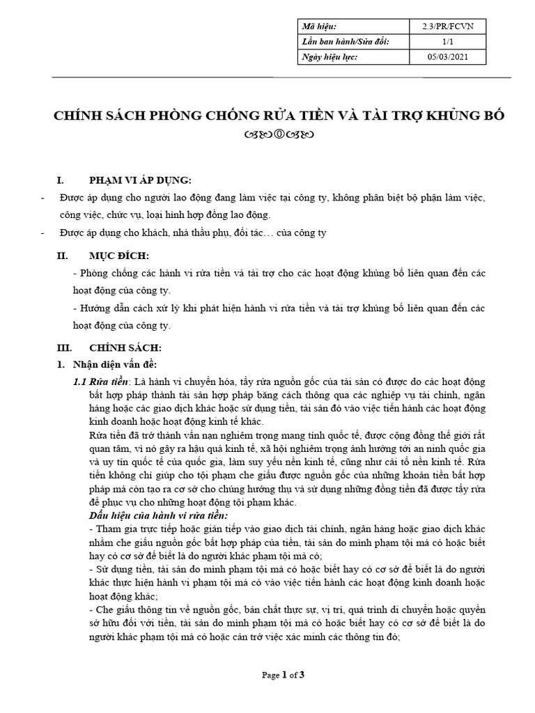 Chinh Sach Phong Chong Rua Tien Va Tai Tro Khung Bo | PDF