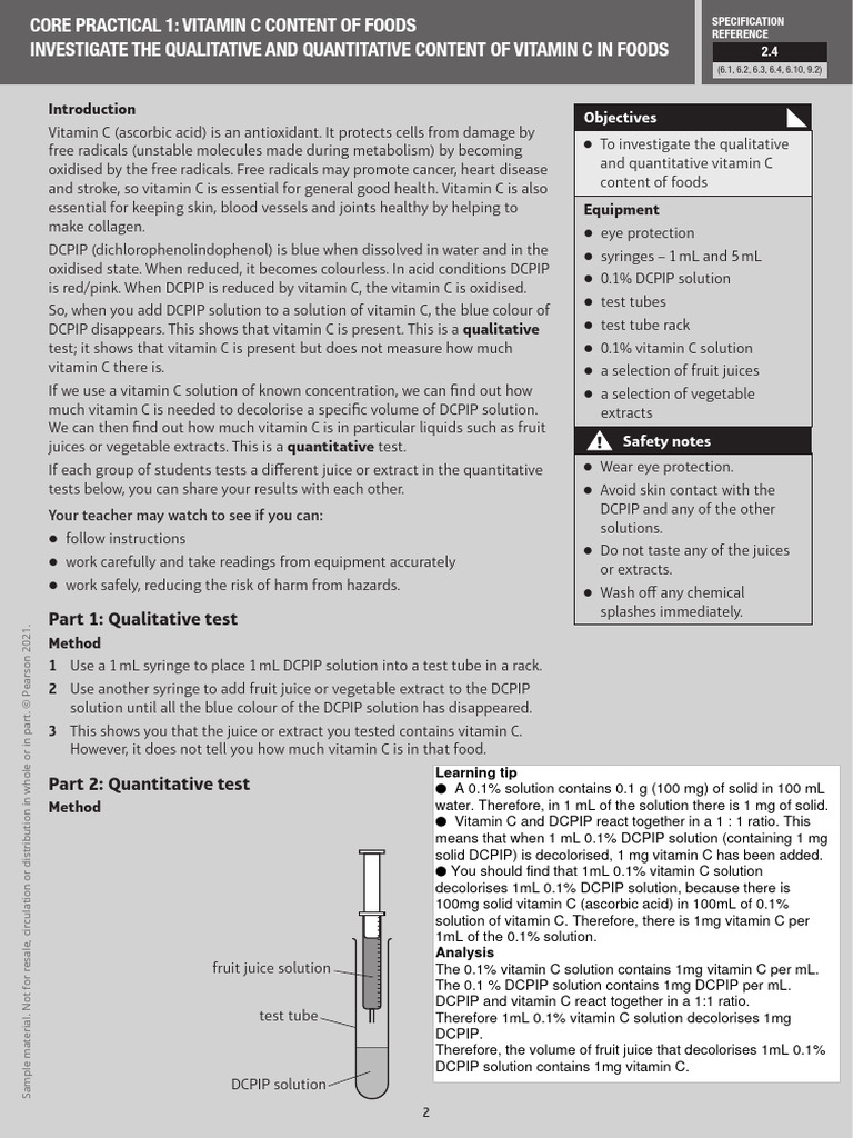 Vitamin C Testing for Students | PDF | Vitamin C | Titration