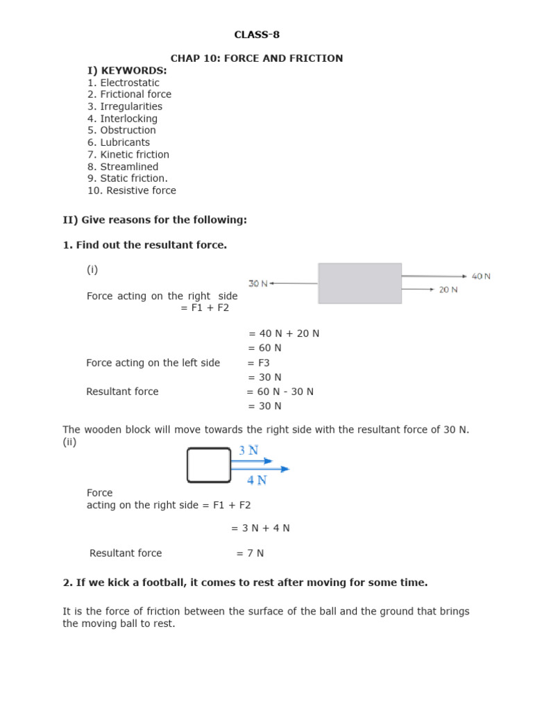 Std-8 CHP 10 - FORCE AND FRICTION | PDF | Friction | Force