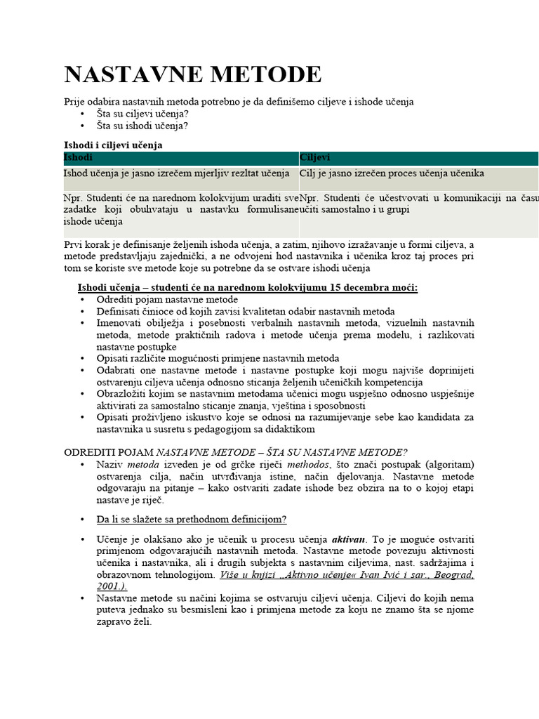 DIDAKTIKA - NASTAVNE METODE | PDF