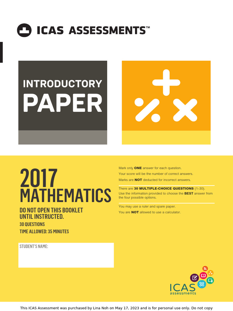 Icas Y2 Math 2017 | PDF | Middle East | Arab World