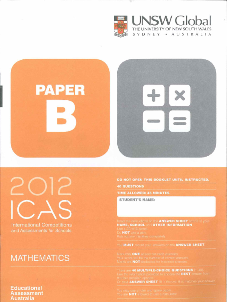 Icas Y4 Maths B 2012 | PDF