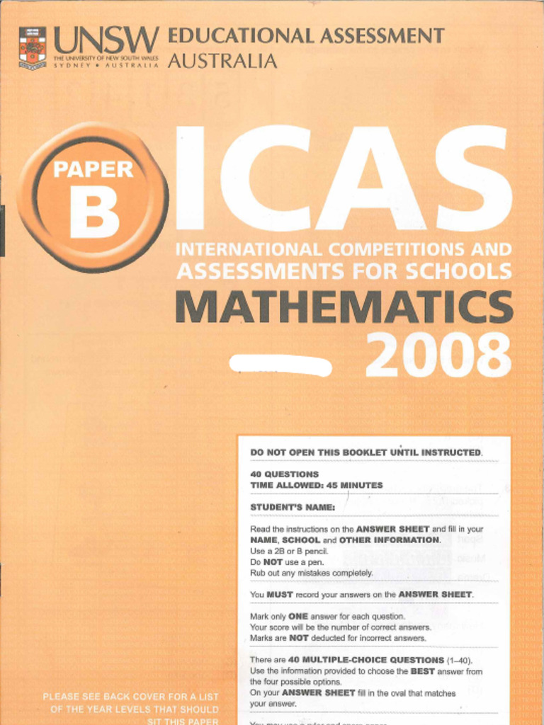 Icas Y4 Maths B 2008 | PDF