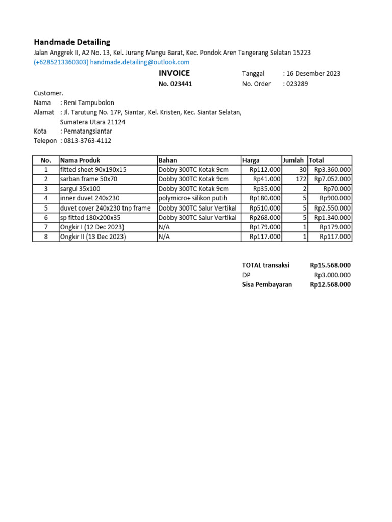 Contoh Invoice Pesanan 3 | PDF