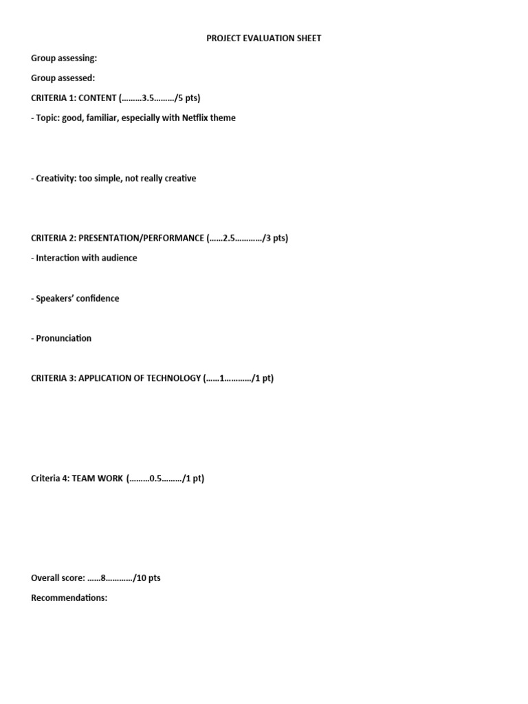 Project Evaluation Sheet | PDF