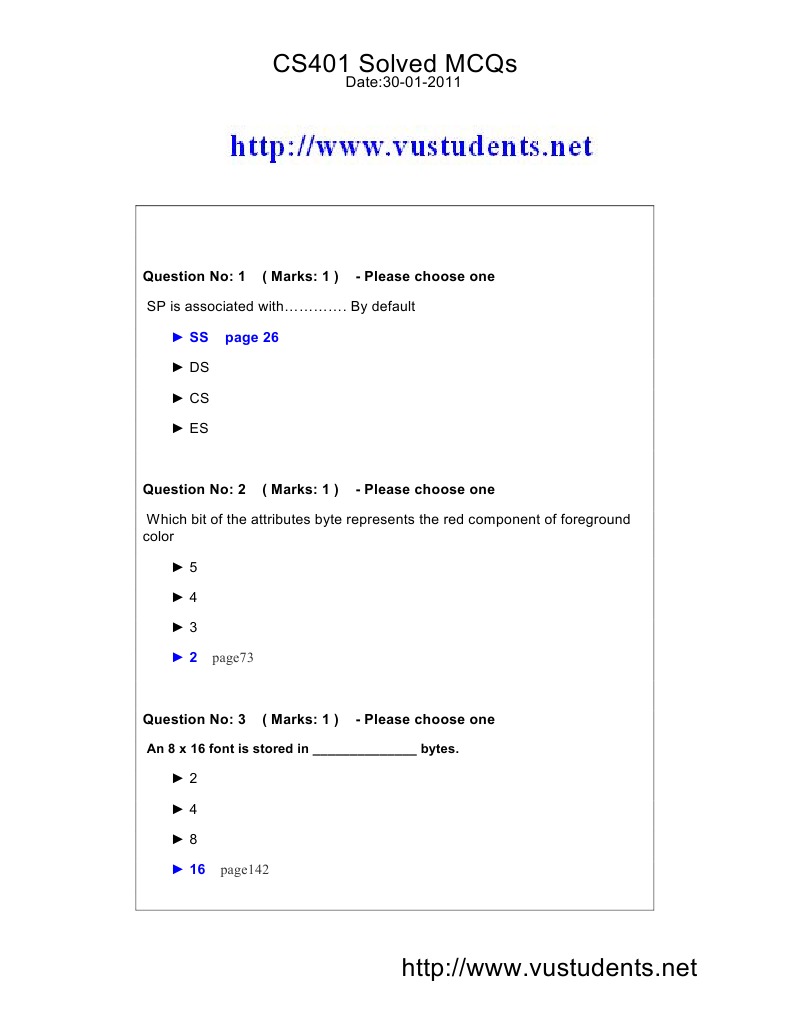 CS401 Solved MCQs For Final Term Papers Almost 500MCQs WWW - Vustudents | PDF | Instruction Set ...