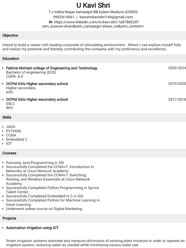CV 2023113016215518 | PDF | Cisco Certifications | Internet Of Things