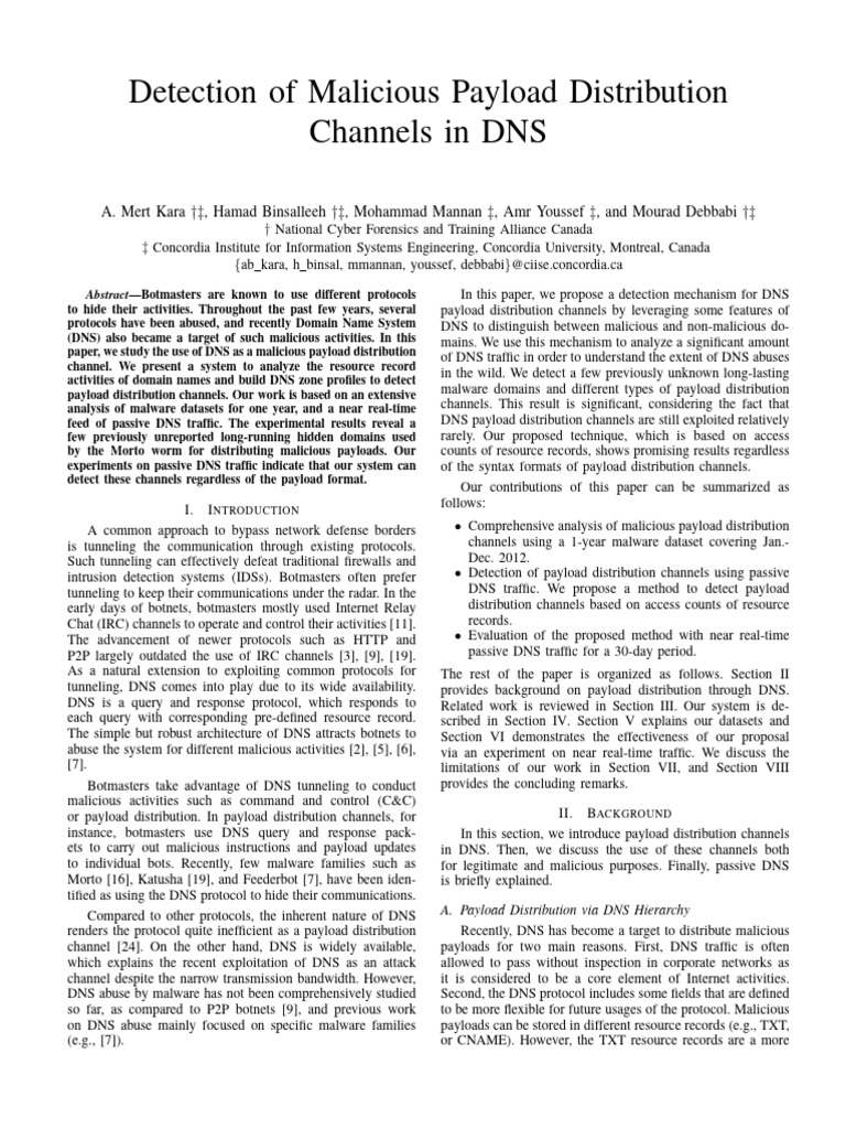 Detection of Malicious Payload Distribut | PDF | Domain Name System | Malware