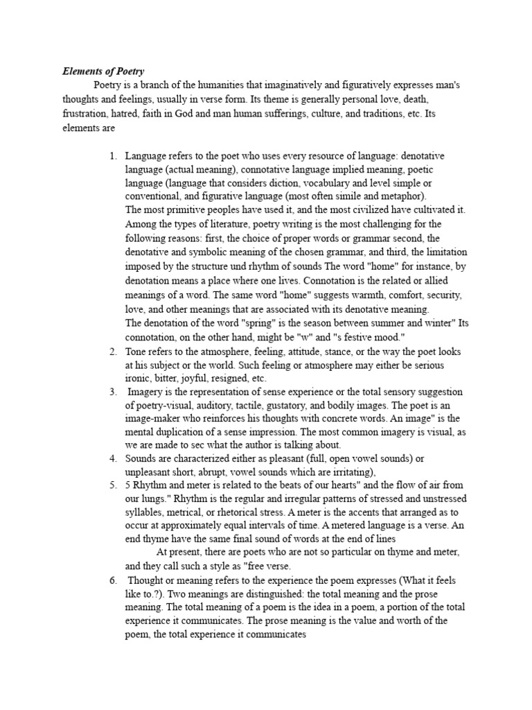 Element of Poetry | PDF | Poetry | Metre (Poetry)