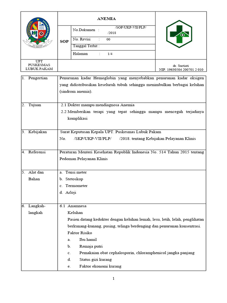 Sop Anemia | PDF