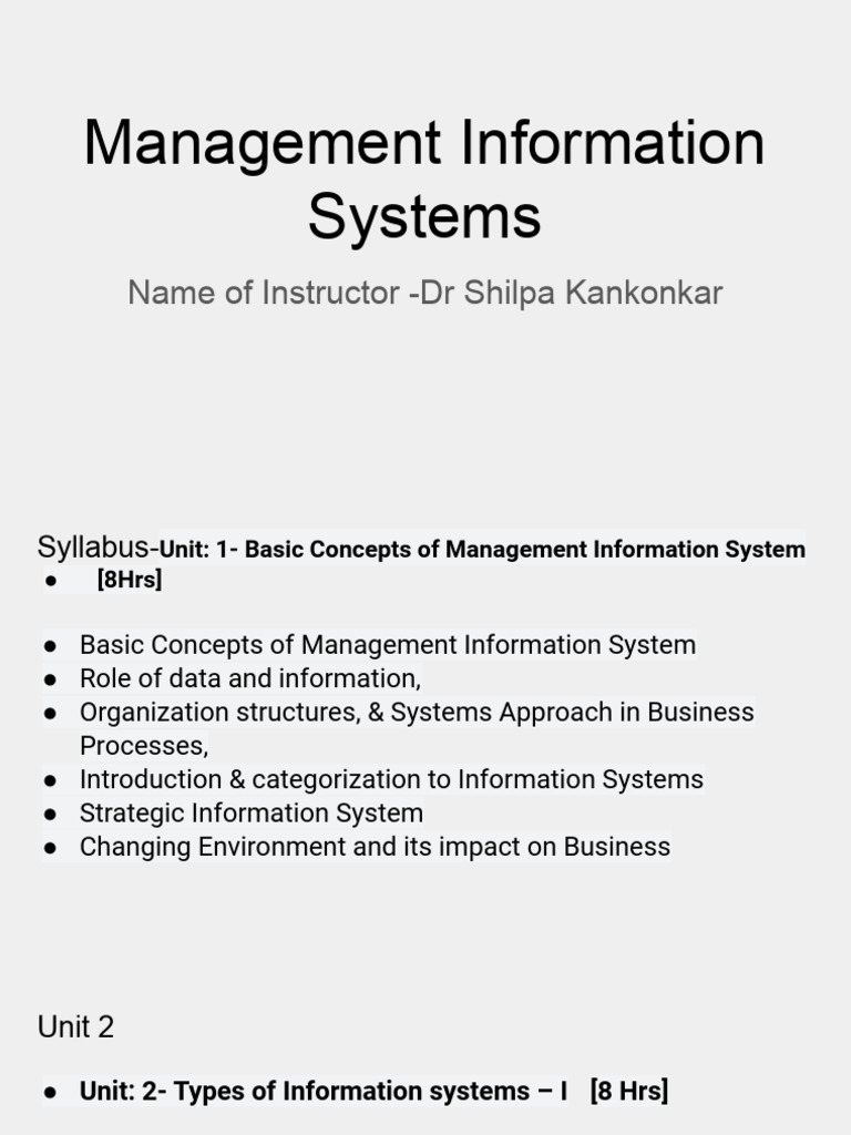 MIS - Class 1 | PDF | Information System | Knowledge