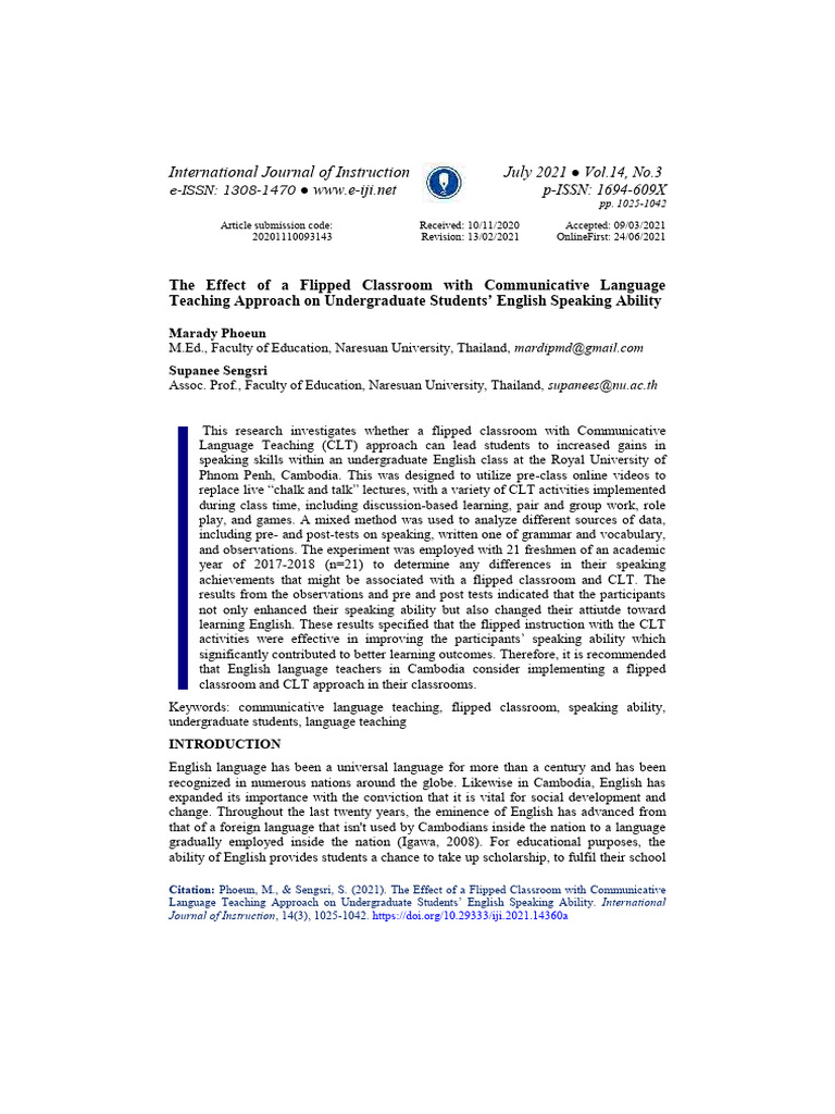 Phoeun, M., & Sengsri, S. (2021) . | PDF | Learning | Human Communication