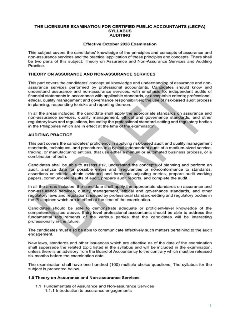 Draft Syllabus For Auditing | PDF | Audit | Internal Control