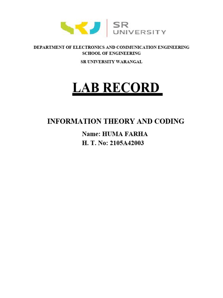 ITC Lab Manual | PDF | Signal To Noise Ratio | Error Detection And Correction