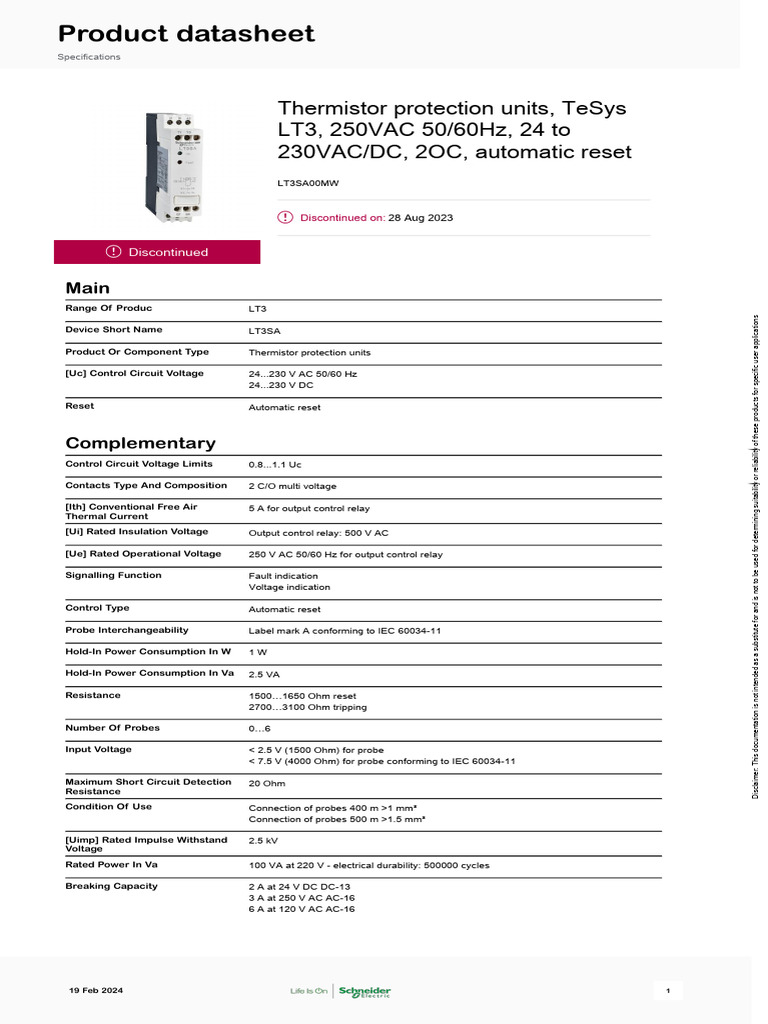 Schneider Electric - TeSys-LT3 - LT3SA00MW | PDF | Relay | Alternating ...