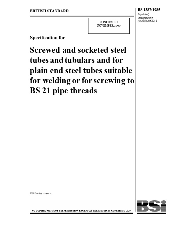 BS 1387 | PDF | Pipe (Fluid Conveyance) | Screw