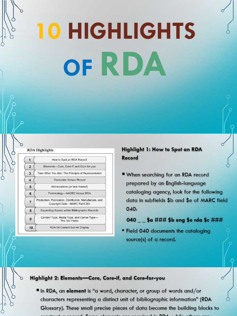 10 Highlights of RDA | PDF | Library Science | Information Science