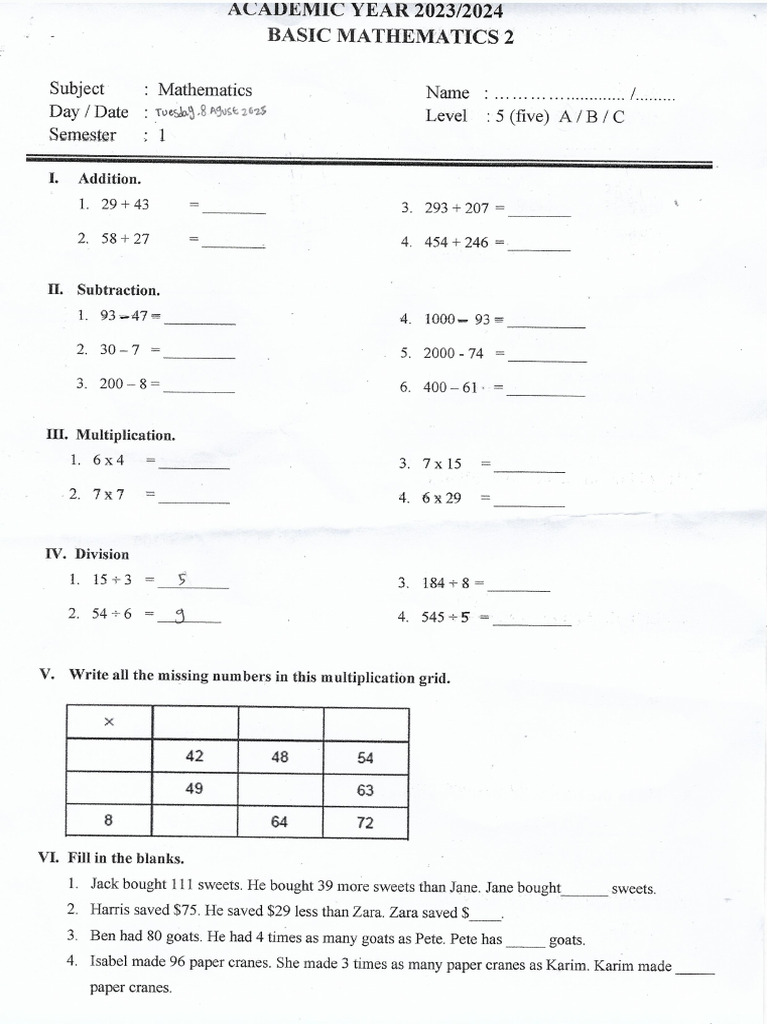 Unit 0 - Basic Calculation 2 | PDF