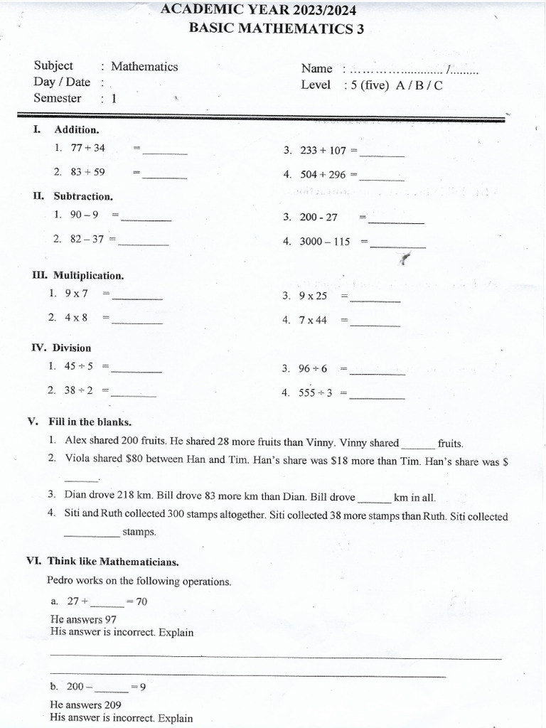 Unit 0 - Basic Calculation 3 | PDF