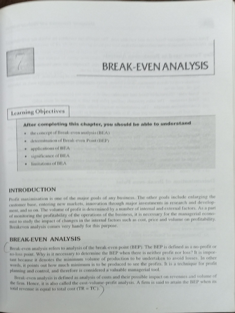 Unit 4 Break Even Analysis Pdf
