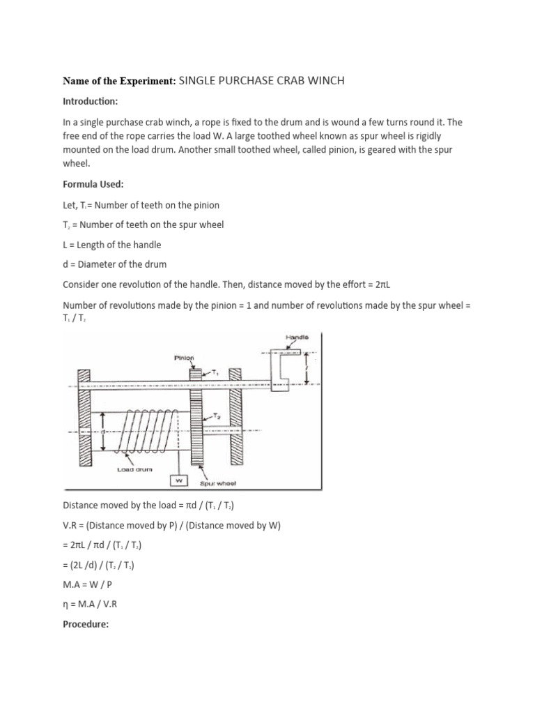 Single Purchase Winch Crab | PDF