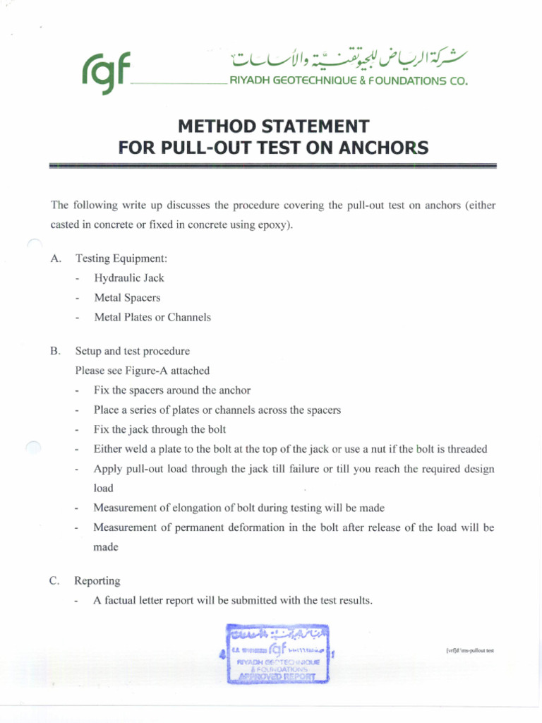 Pull Out Test Method of Statement0001 | PDF