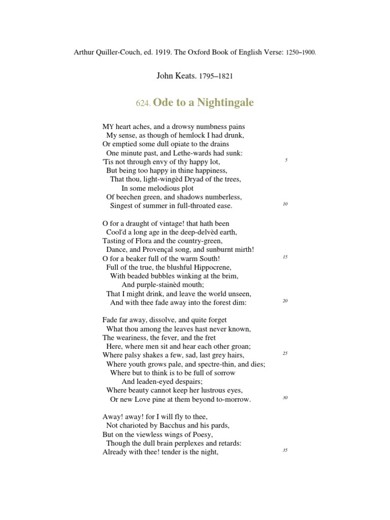 Ode to a Nightingale by John Keats | PDF | Poetry