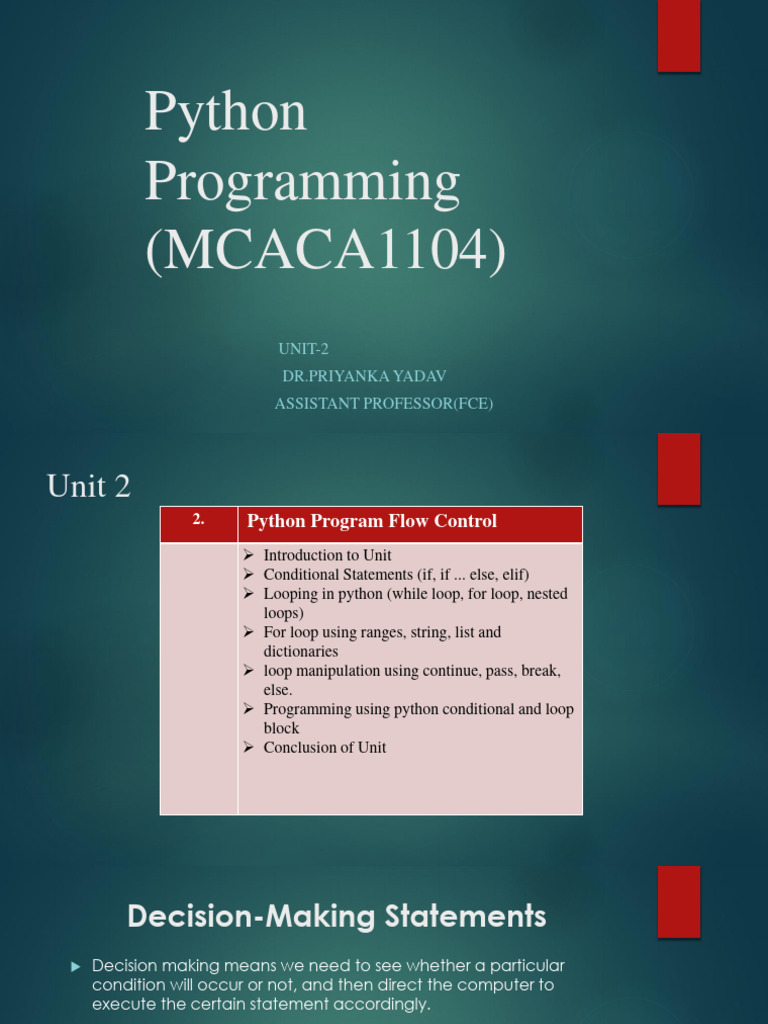Python Unit2 | PDF | Control Flow | Computer Engineering Python Unit2 | PDF | Control Flow | Computer Engineering
