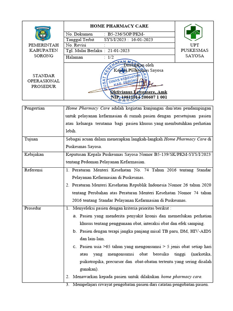 3.10.1.c SOP Home Pharmacy Care | PDF