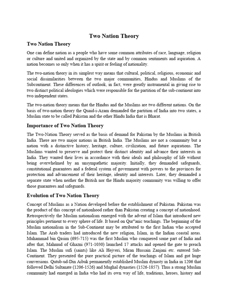 Two Nation Theory | PDF | Muhammad Ali Jinnah | Two Nation Theory