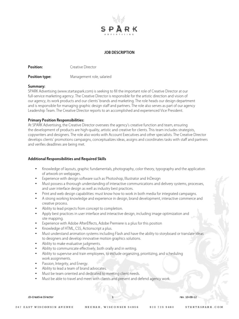 Executive Creative Director Job Description Free PDF Template ...