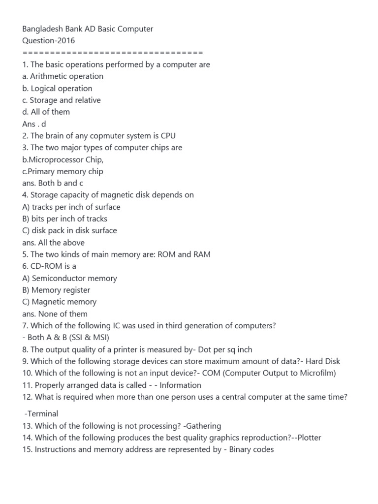 Bangladesh Bank AD Basic Computer | Download Free PDF | Computer Data Storage | Random Access Memory