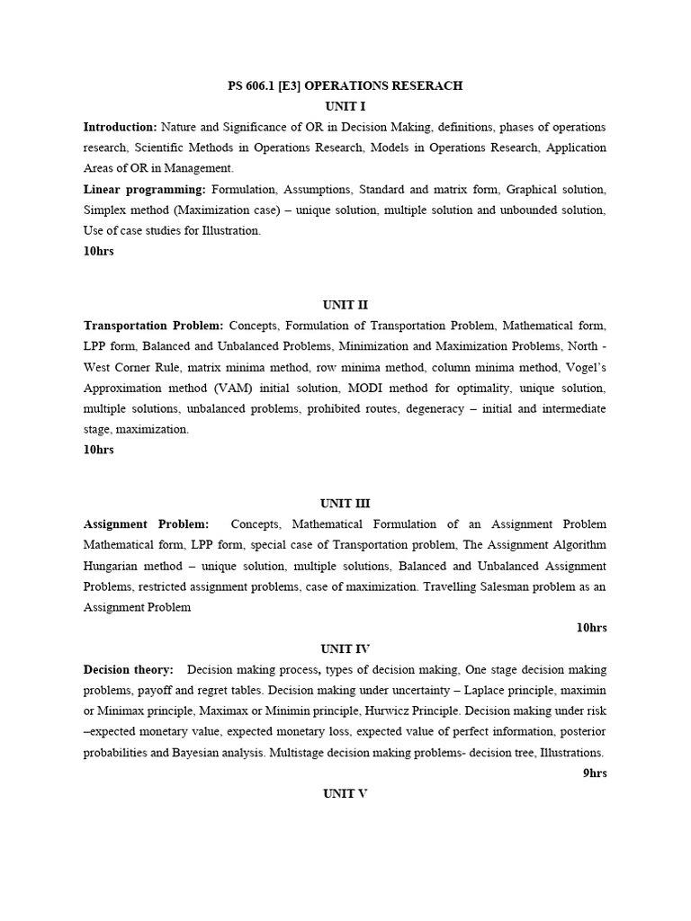 Operations Research Syllabus | PDF | Decision Theory | Applied Mathematics