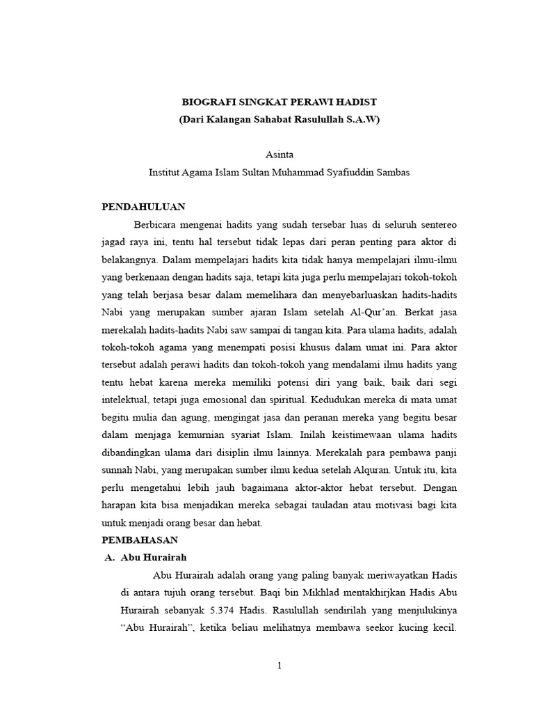 Biografi Singkat Perawi Hadist - Asinta | PDF