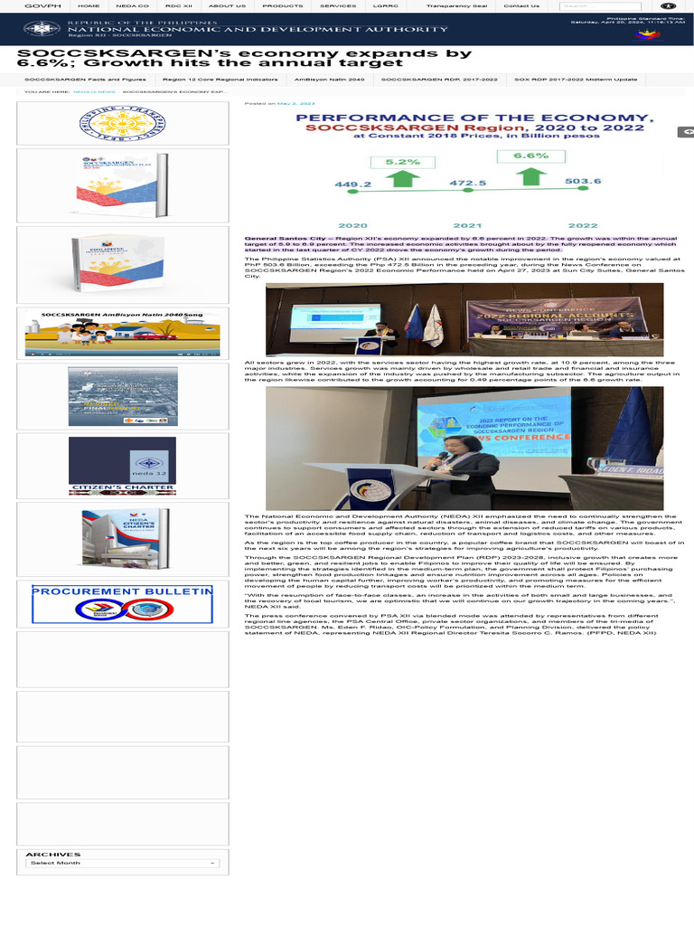 SOCCSKSARGEN's Economy Expands by 6.6% Growth Hits The Annual Target ...