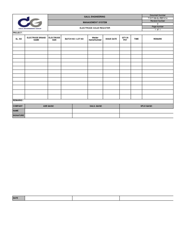 T1017 06 GL REP 014 REV00 Electrode Issue Sheet | PDF