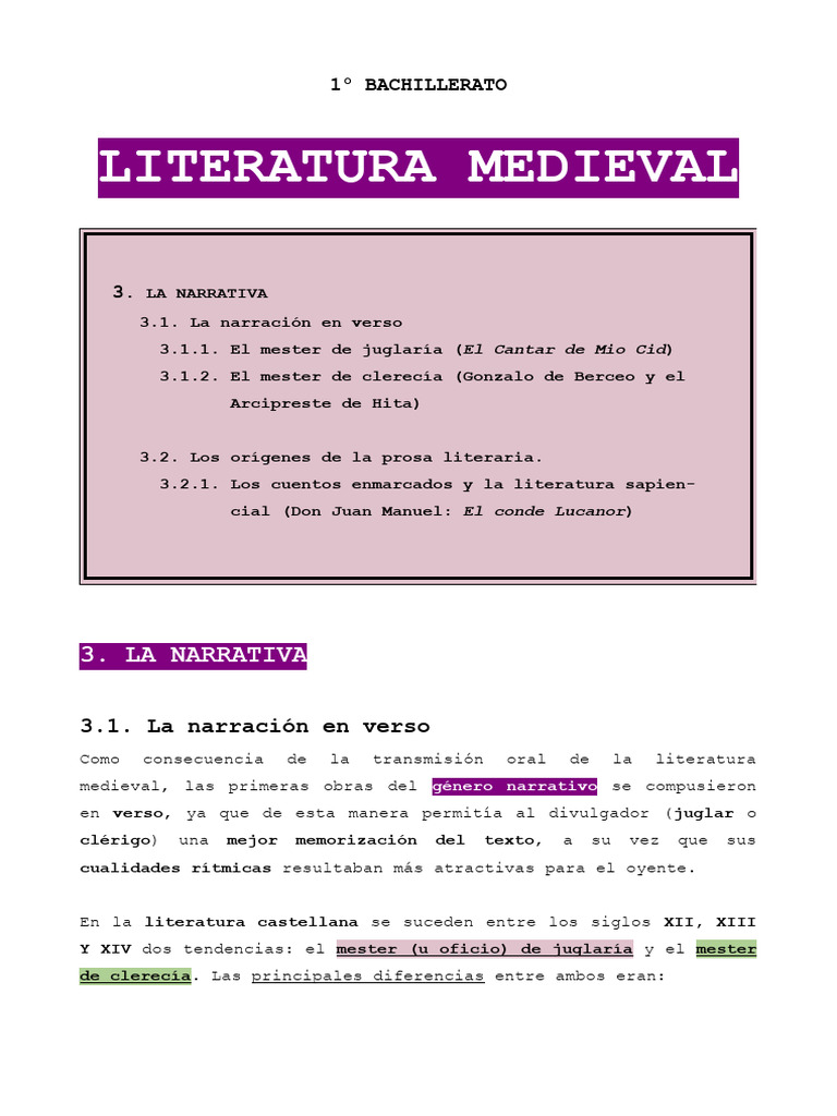 Narrativa Medieval: Mester de Juglaría y Clerecía | PDF