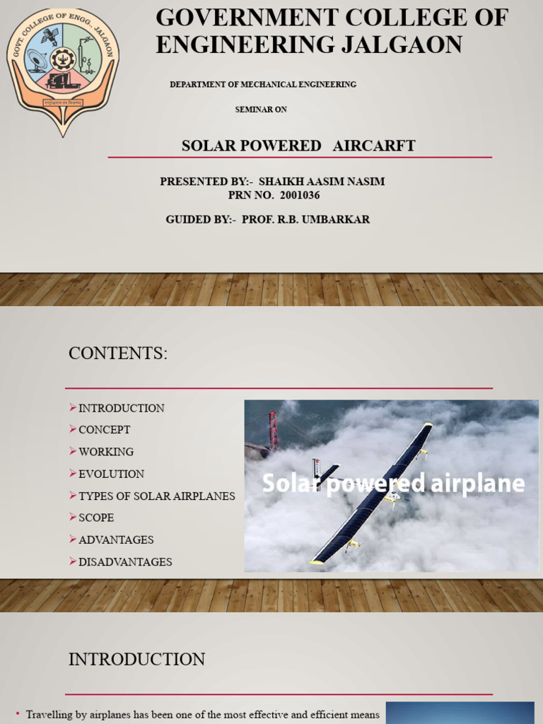 Solar Powered Aircraft Seminar Overview | PDF | Energy Storage | Solar ...