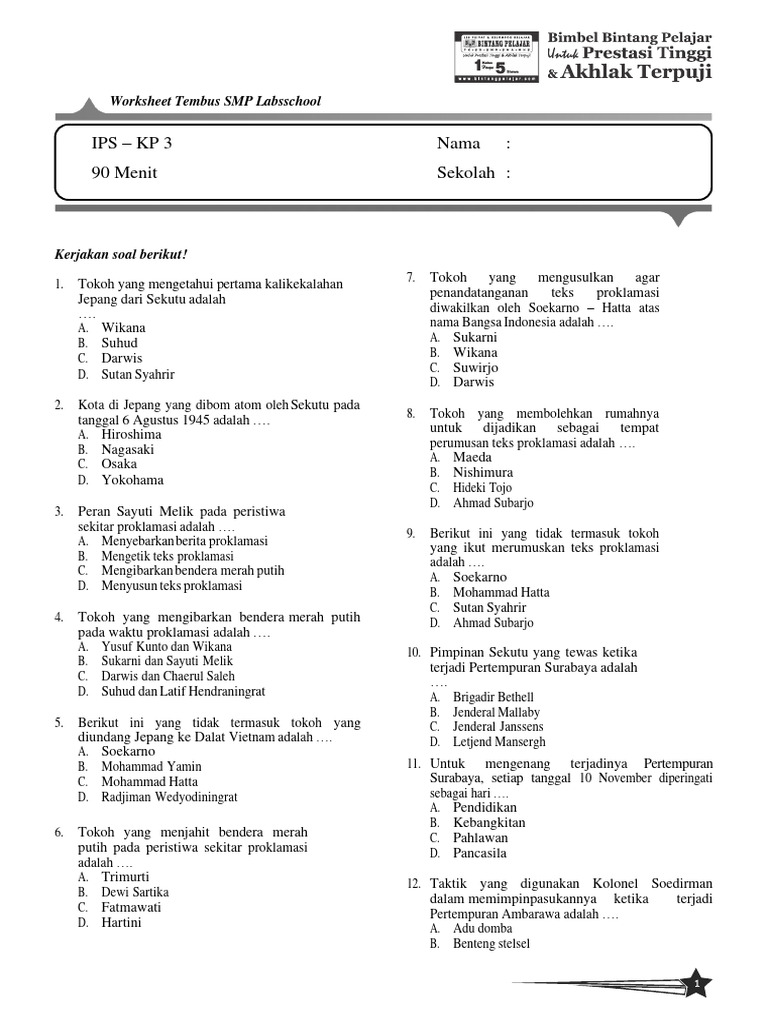 Tembus SMP Labschool (IPS-Proklamasi Dan Usaha Mempertahankan Kemerdekaan) - KP 3 | PDF