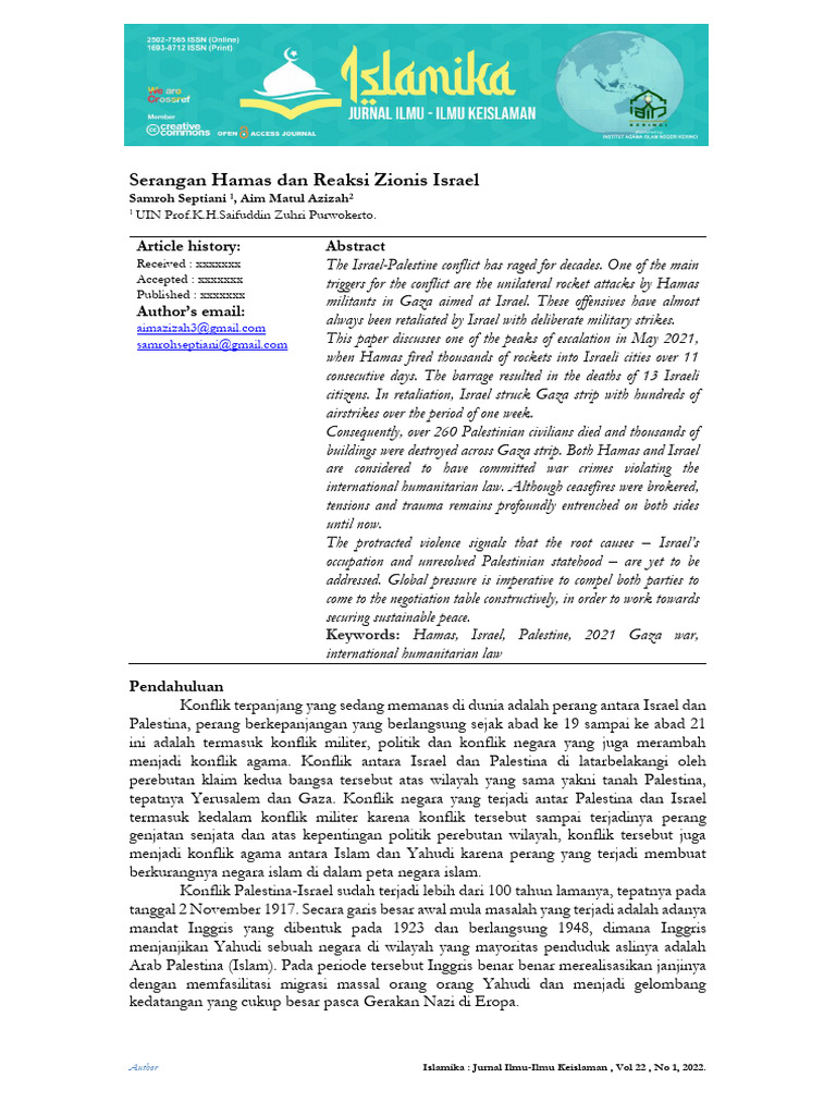 Serangan Hamas Dan Reaksi Zionis Israel - Samroh Dan Aim Matul | PDF