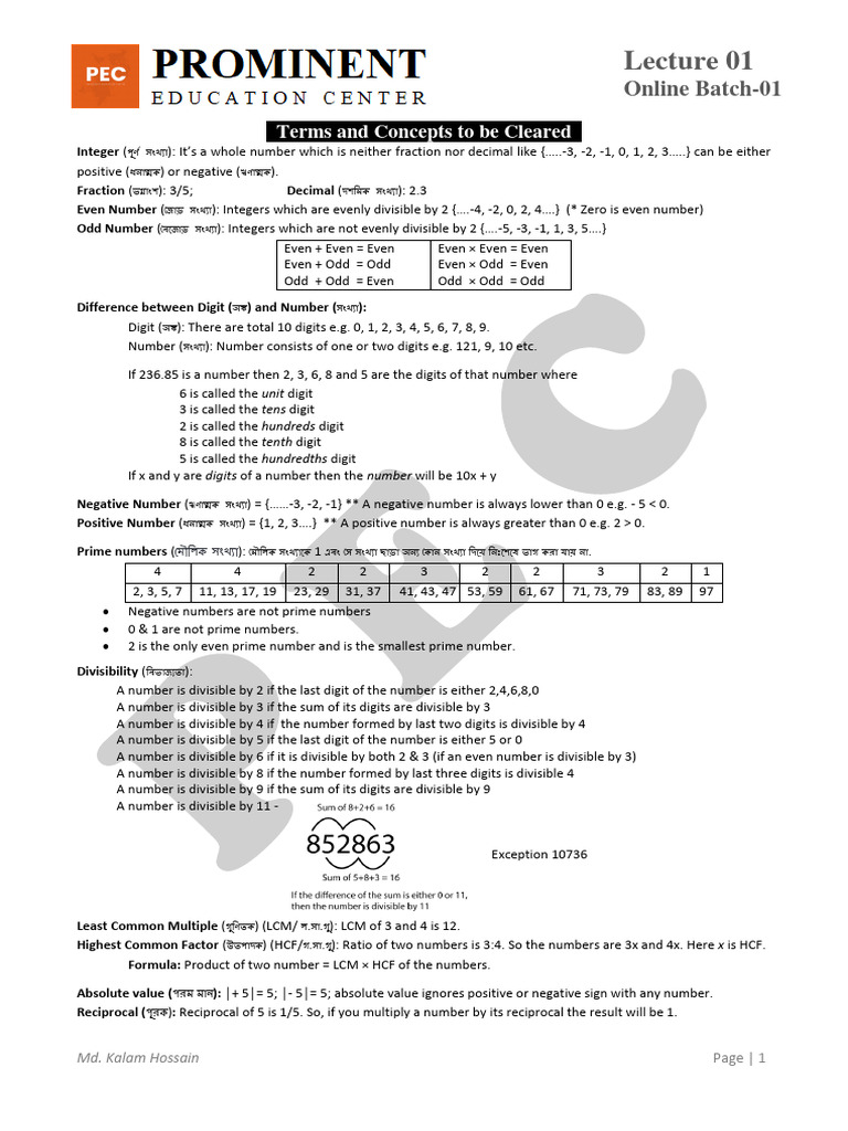 PEC M. Lec 1 Full | PDF | Numbers | Discrete Mathematics