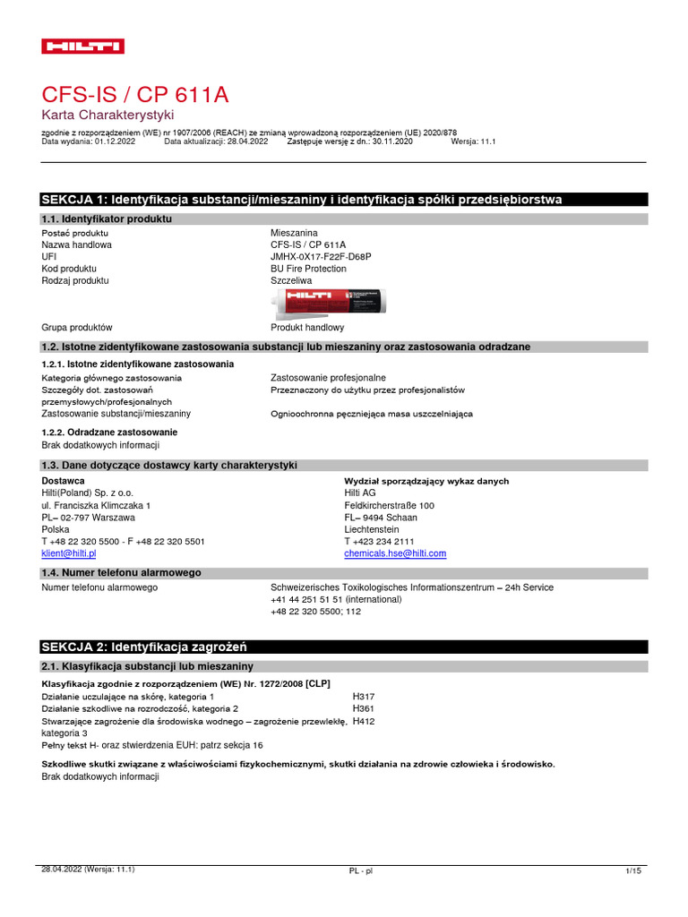 Material Safety Datasheet CFS Is CP 611A PL Material Safety Datasheet IBD WWI ...