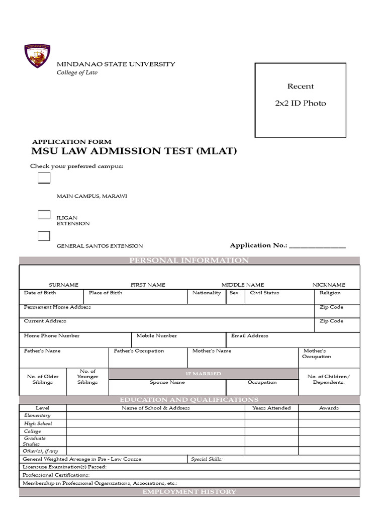 Mlat-Form - 2022-2023 Admission | PDF | Law School