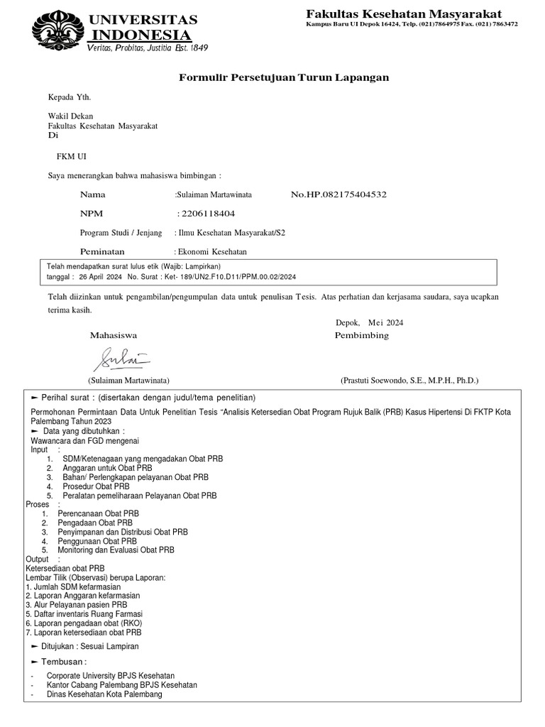 Form Persetujuan Turun Ke Lapangan An. Sulaiman Martawinata | PDF
