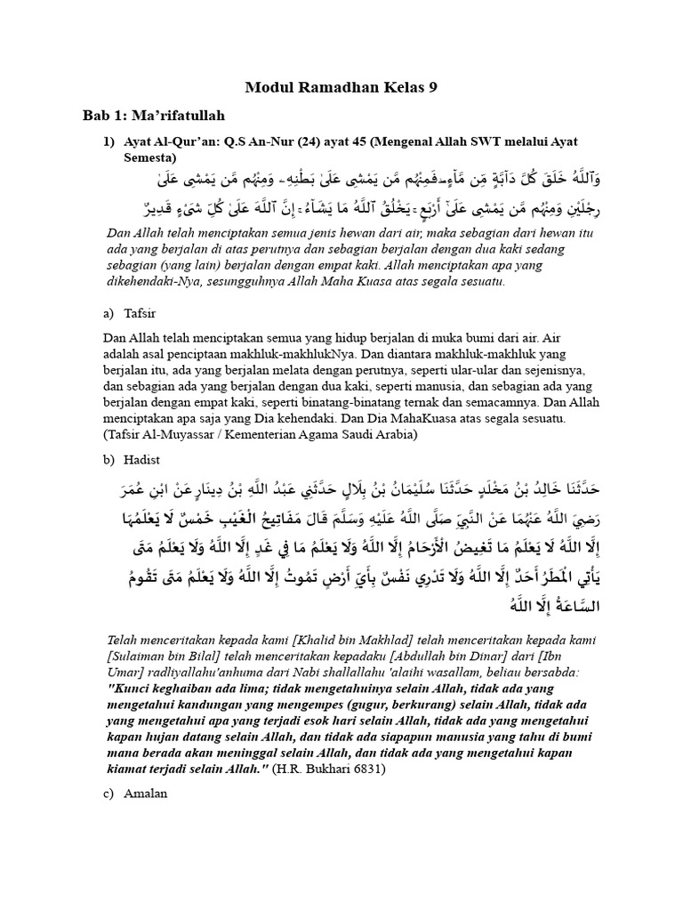 Modul Ramadhan Kelas 9 | PDF